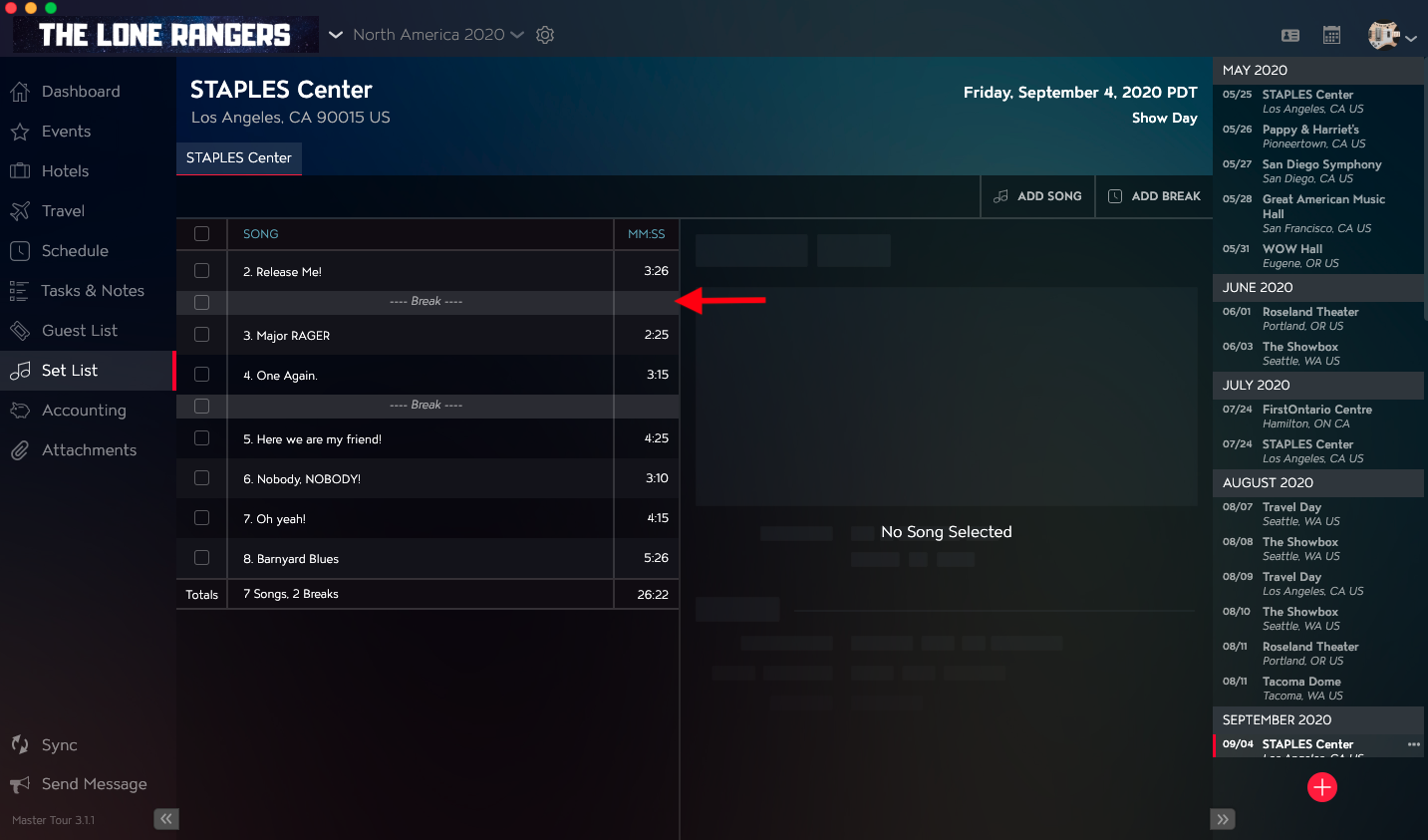 How To Add Song Breaks To Set Lists Eventric Support