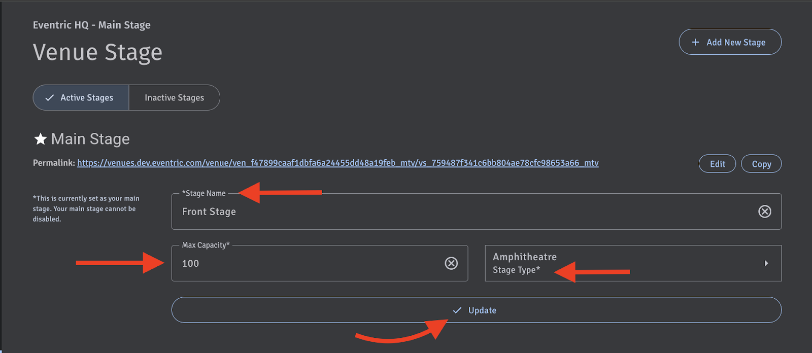 Editing Stages within a Venue – Eventric Support